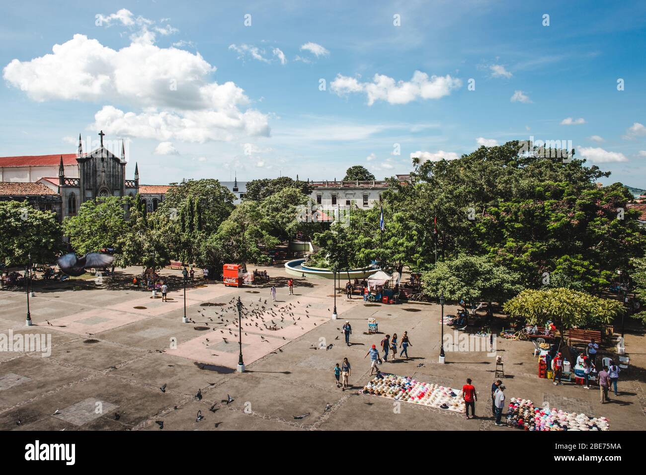 Aerial view over the main plaza of Leon Nicaragua, Parque Central de ...