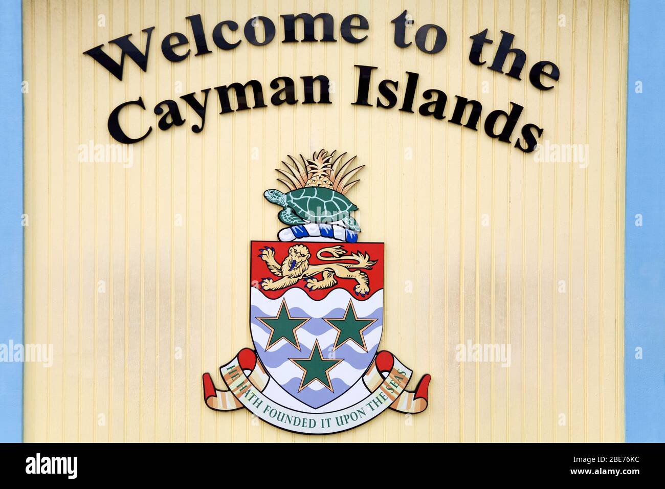 Cayman Islands crest on welcome sign, George Town, Grand Cayman, Cayman ...