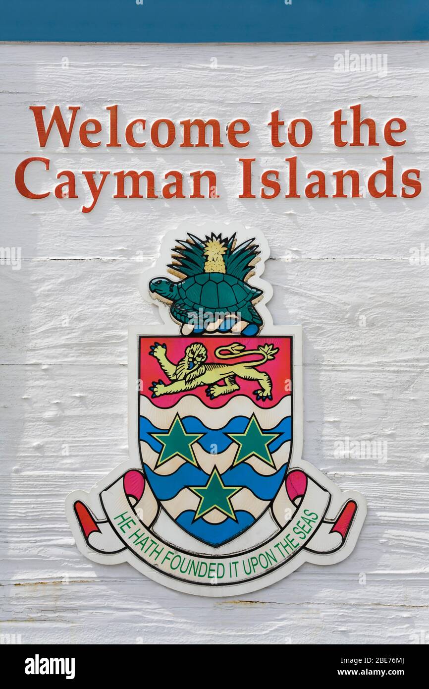 Cayman Islands crest on welcome sign, George Town, Grand Cayman, Cayman ...