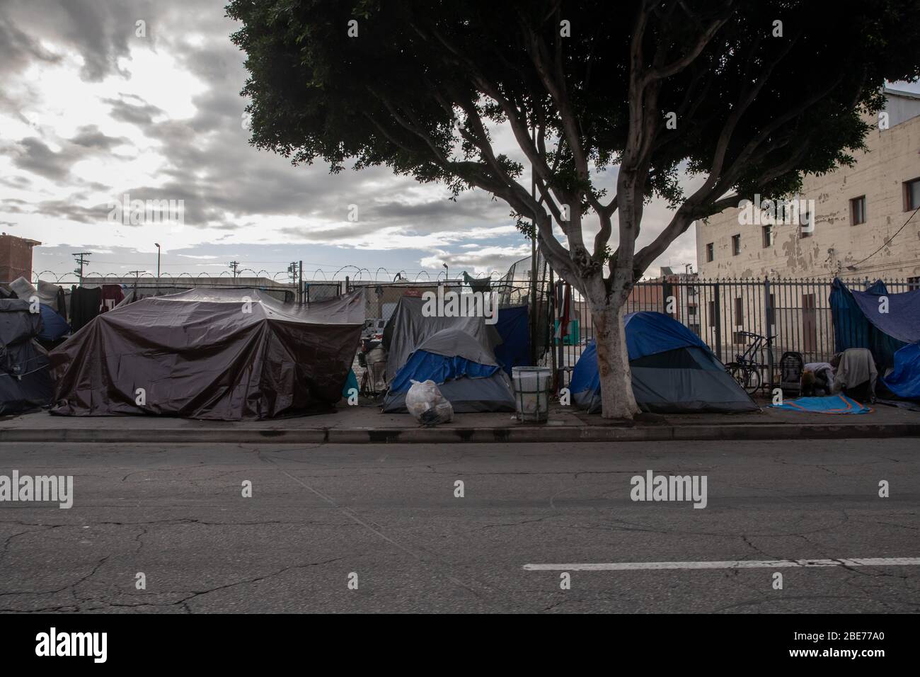 The corner of San Pedro street in Skid Row district of Downtown of Los ...