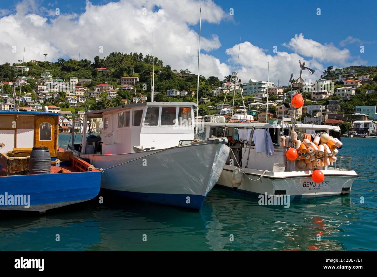Fishing Boats in Carenage Harbour, City of St. George's, Grenada ...
