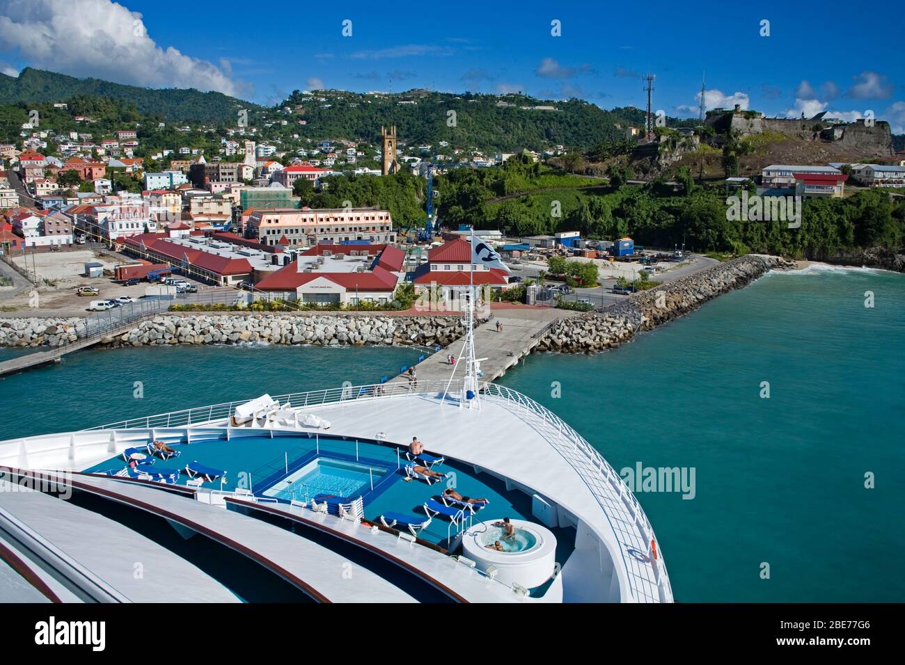 Docked cruise ship, Esplanade area, City of St. George's, Grenada ...