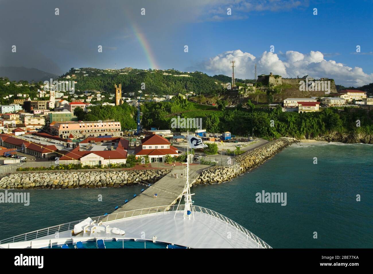 Cruise ship docked in the Esplanade area, City of St. George's, Grenada ...