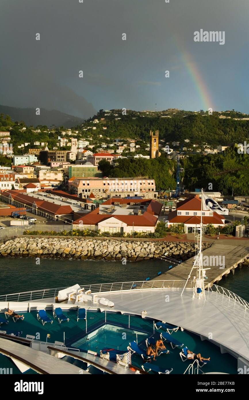 Docked cruise ship, Esplanade area, City of St. George's, Grenada ...