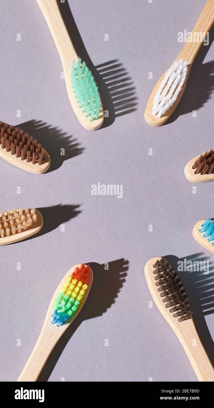 Set of bamboo toothbrushes. Different color Stock Photo - Alamy