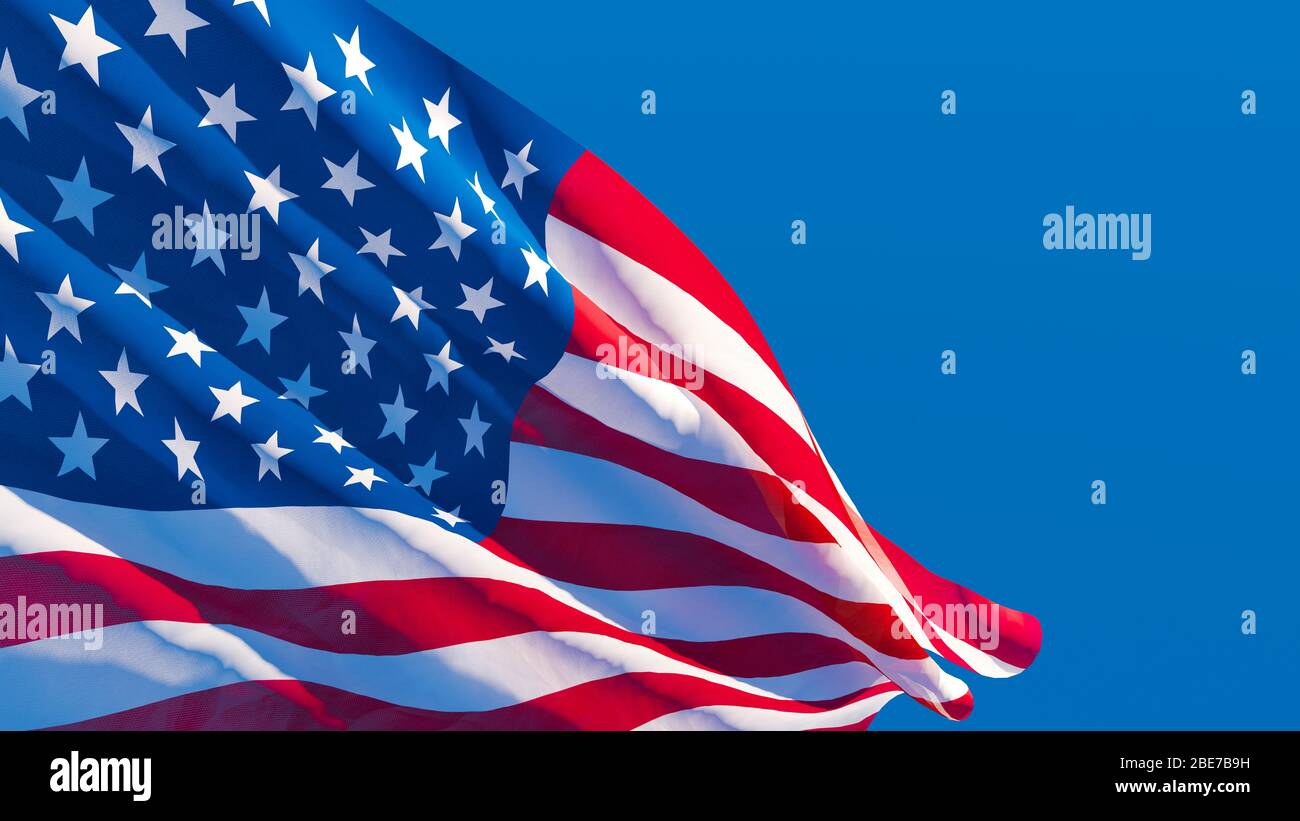 The national flag of the United States of America is flying in the wind ...