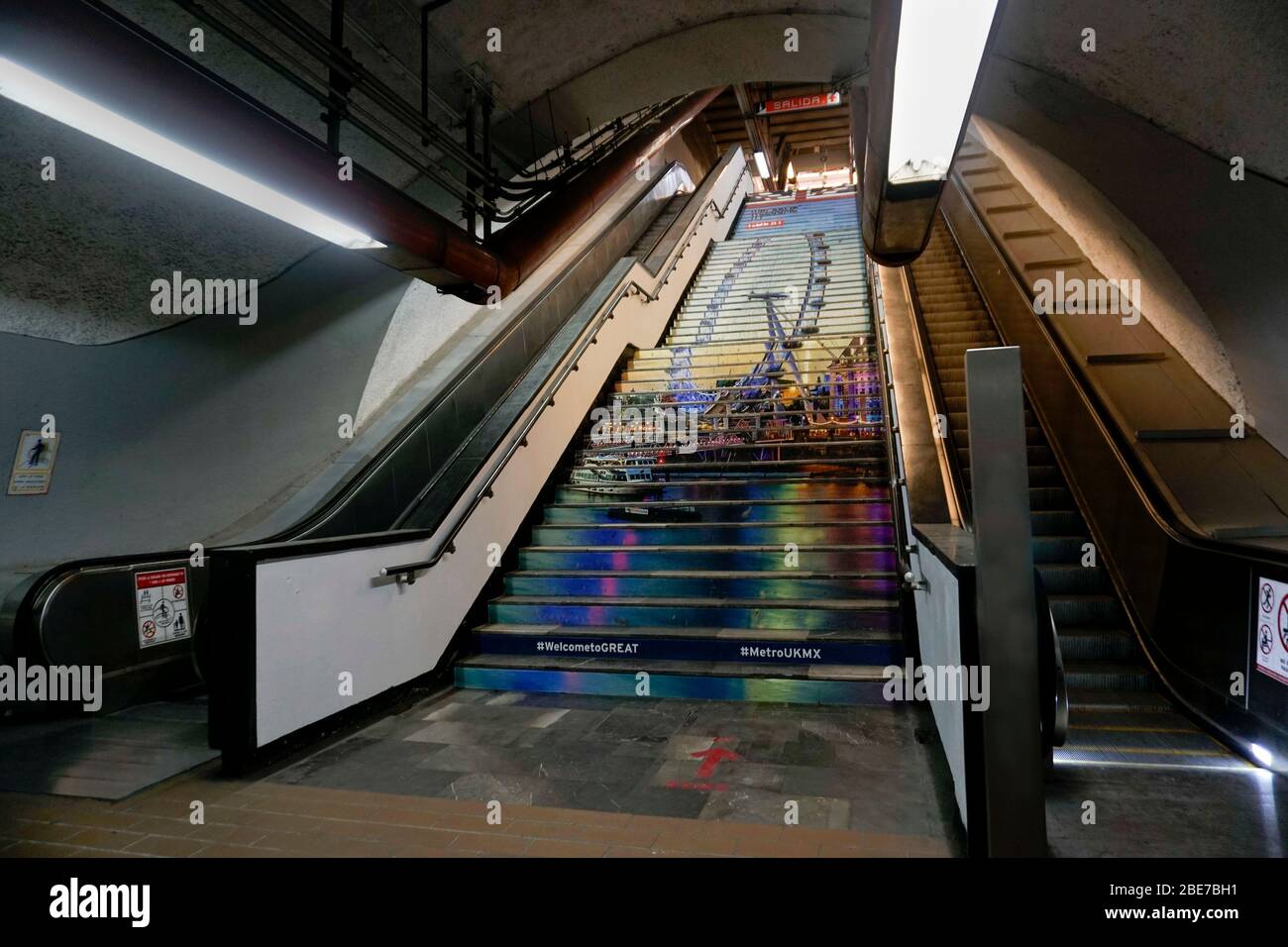 Painted mural of the London Eye on the stairway of Metro Auditorio ...