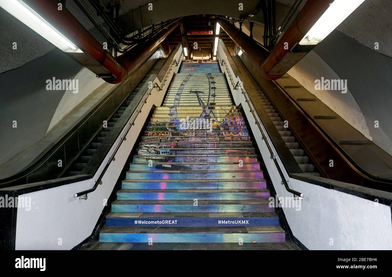 Painted mural of the London Eye on the stairway of Metro Auditorio ...