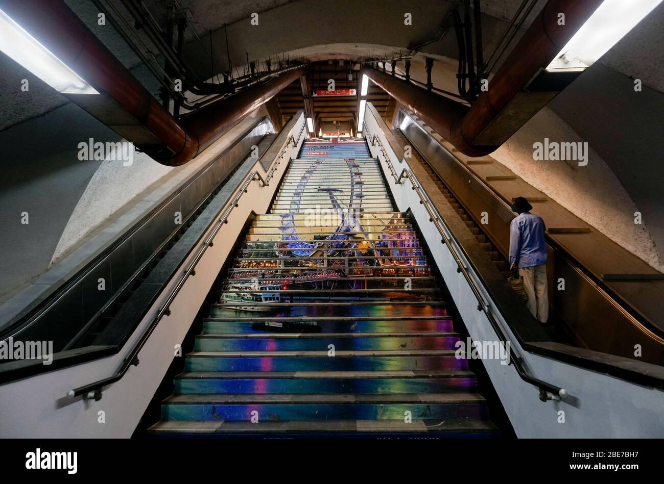 Painted mural of the London Eye on the stairway of Metro Auditorio ...
