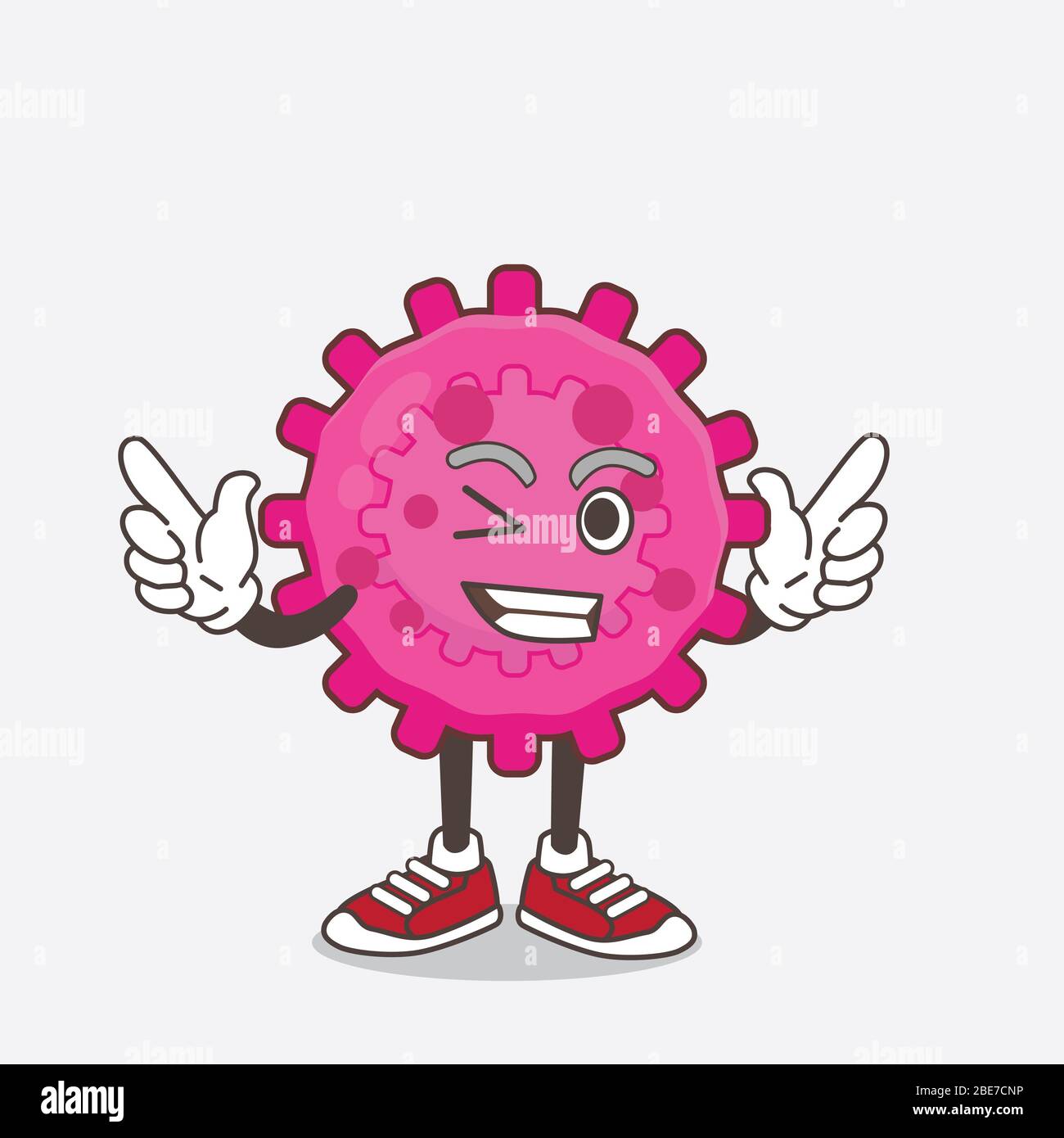 An illustration of Pink Virus cartoon mascot character with Winking eye ...