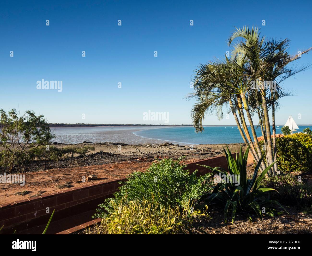 The turquoise waters of Roebuck Bay at low tide from the Port of Broome ...