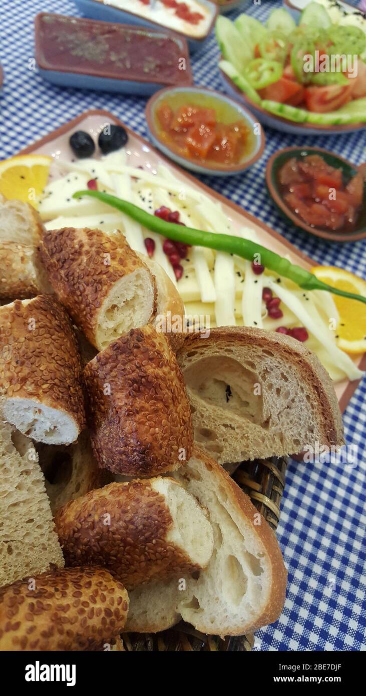 Traditional Turkish breakfast table Stock Photo - Alamy