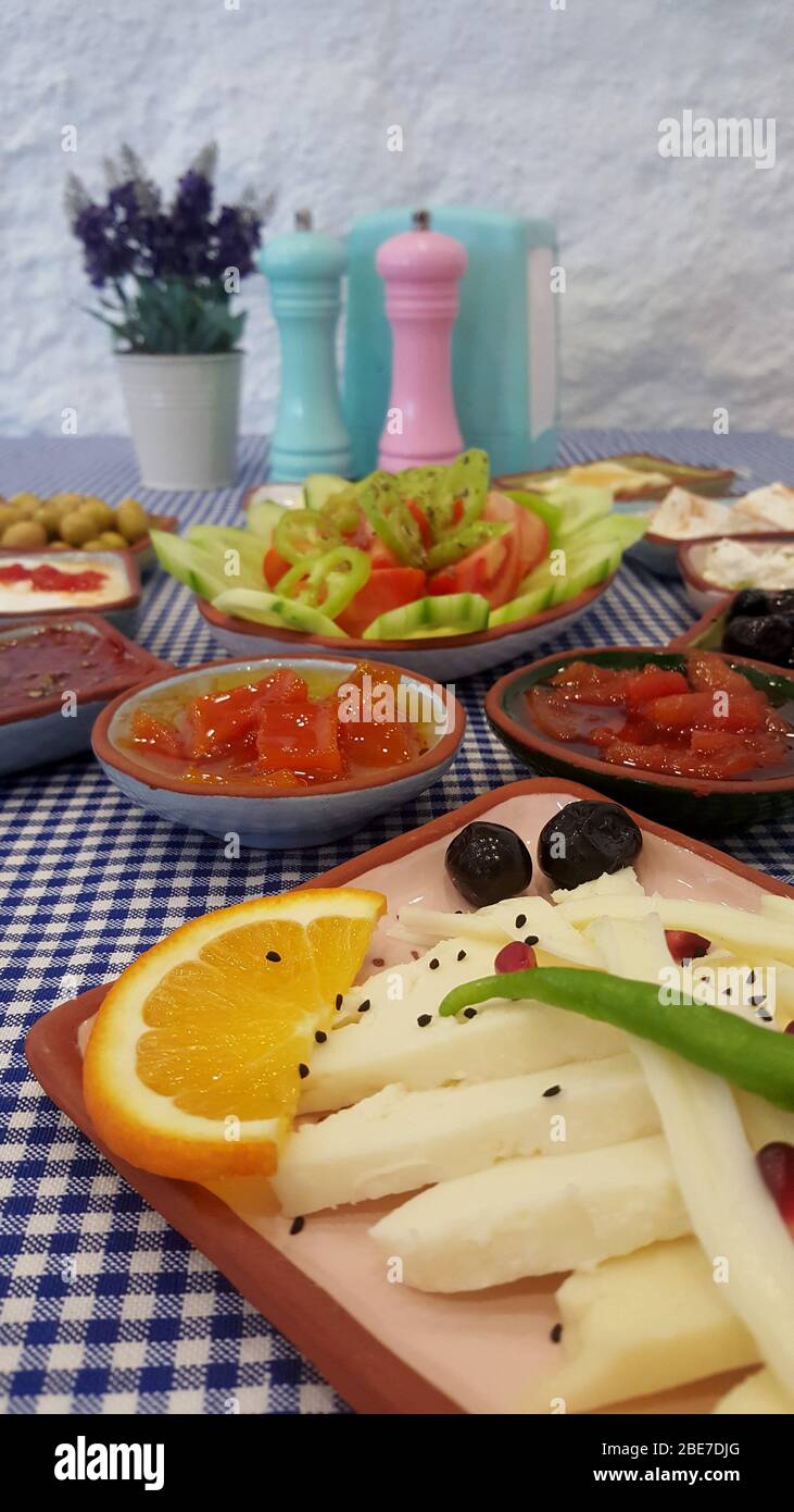 Traditional Turkish breakfast table Stock Photo - Alamy