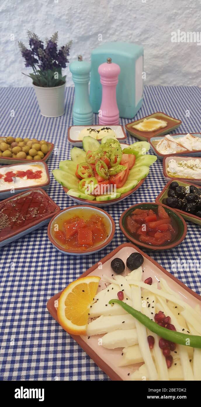 Traditional Turkish breakfast table Stock Photo - Alamy