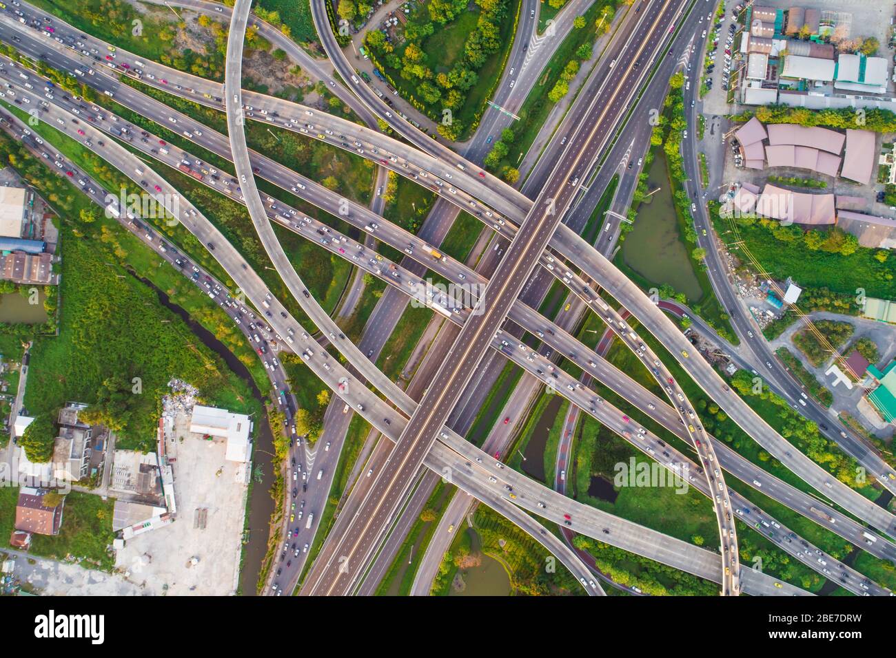Aerial view traffic junction road with U turn lane city transport ...