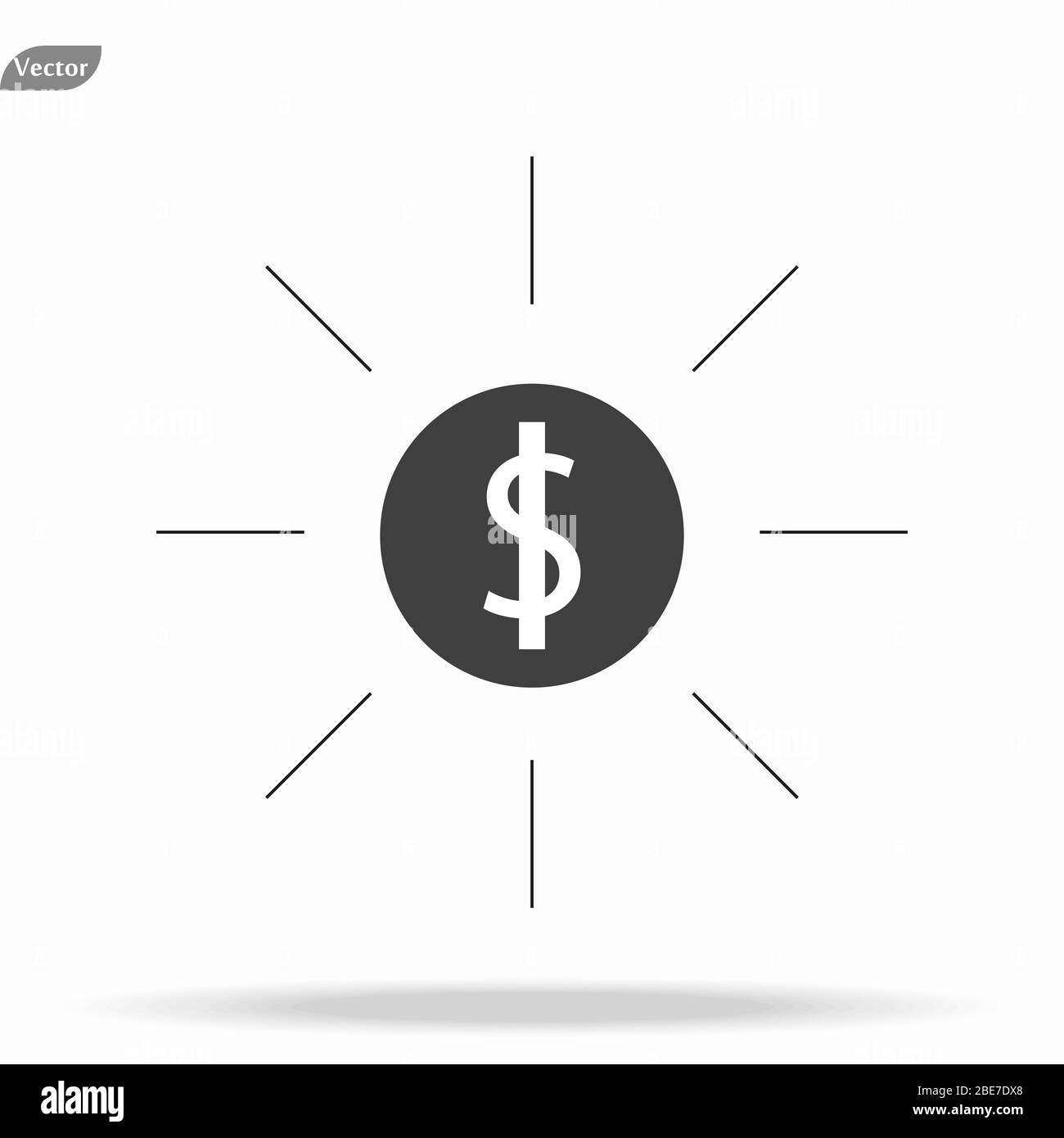 Dollar coin with sun ray icon in simple design. Vector illustration ...