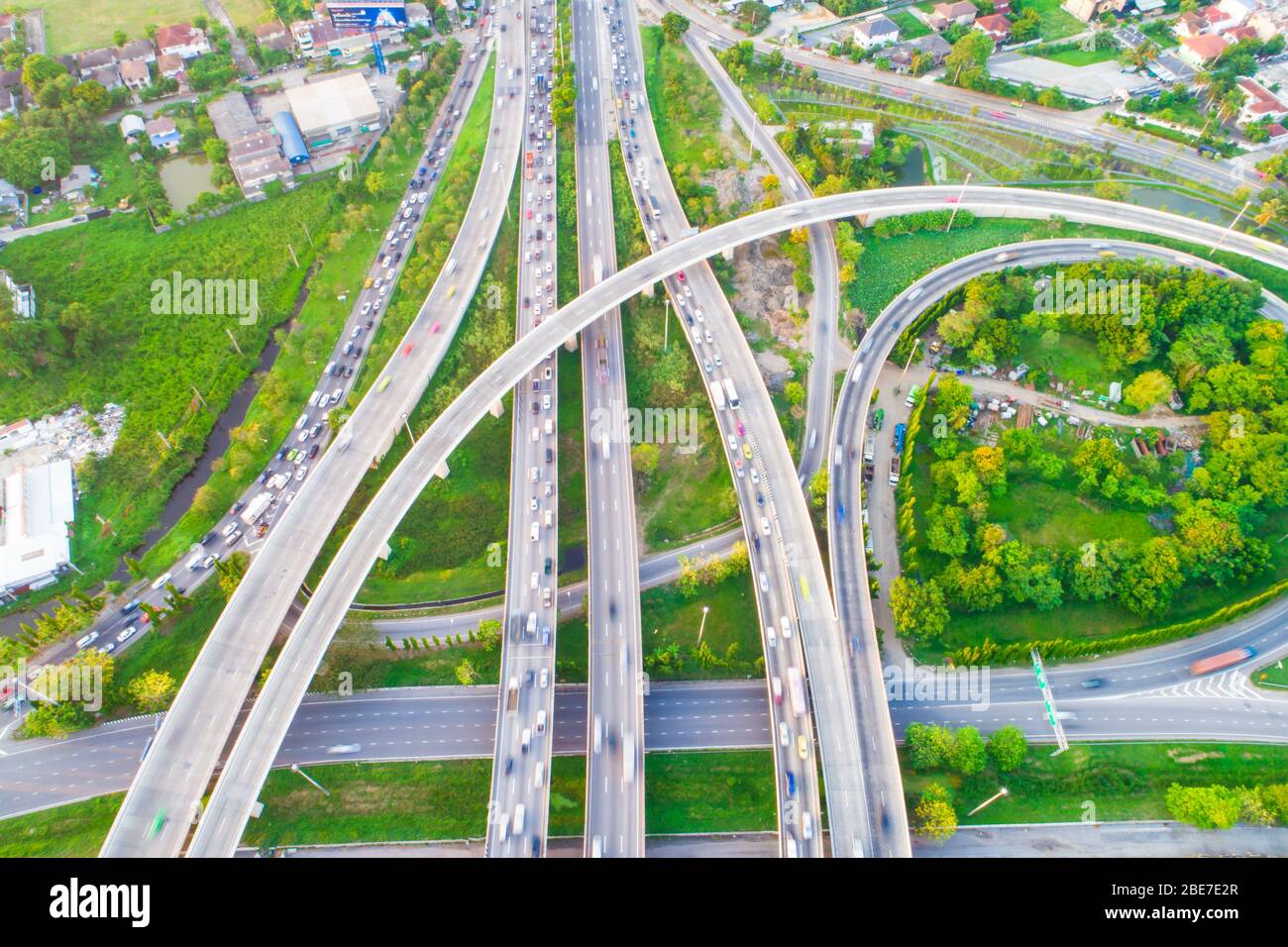 Aerial view traffic junction road with U turn lane city transport ...