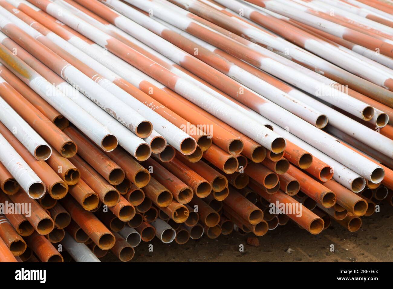 close up of piles of steel pipeline, in a construction site, Luannan ...