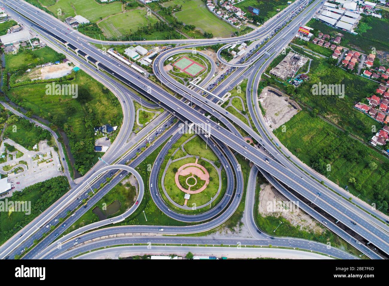 Transport junction traffic green city road aerial view modern road ...