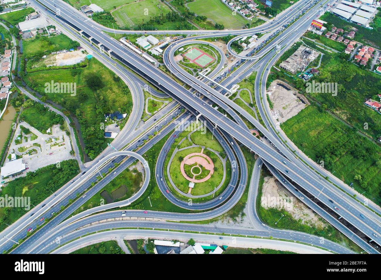 Transport junction traffic green city road aerial view modern road ...
