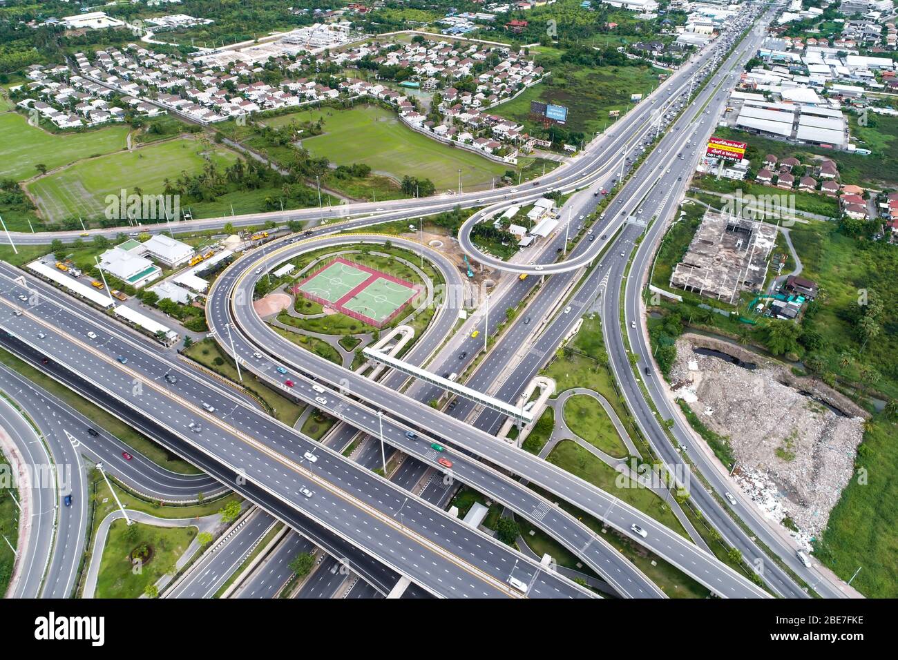 Transport junction traffic green city road aerial view modern road ...