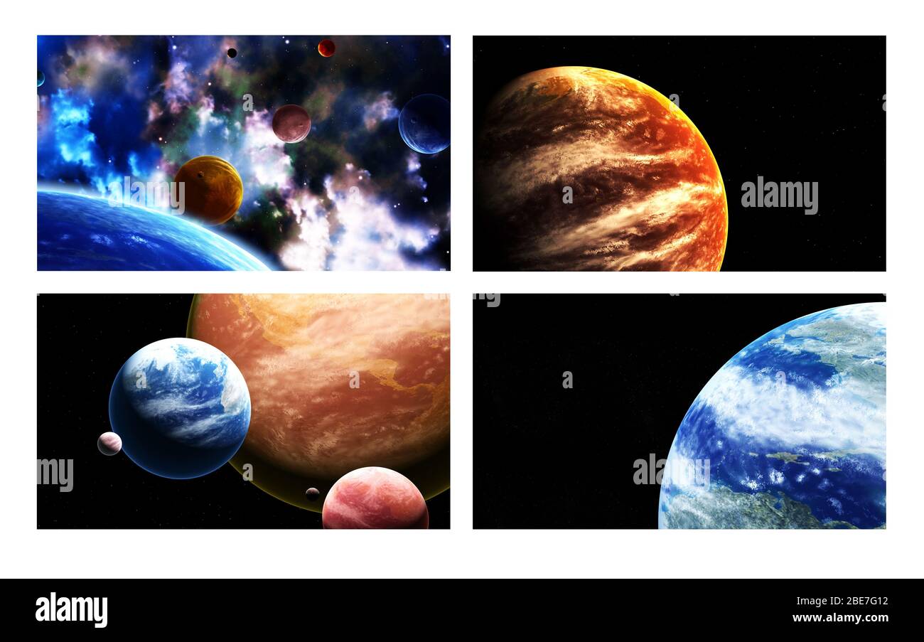 Set of horizontal space banners with planets, nebula and stars ...