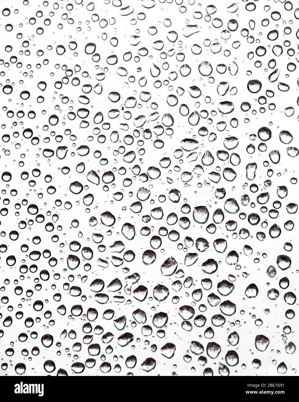 Water drop on glass. Raindrops on window glass. Monochrome photo in ...