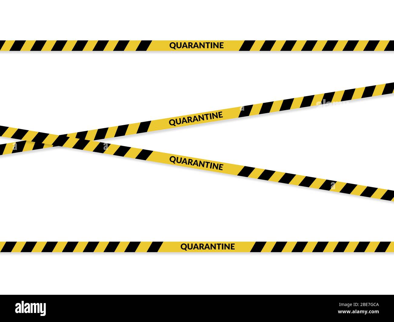 Isolated yellow tapes with quarantine sign on it. Coronavirus pandemic ...