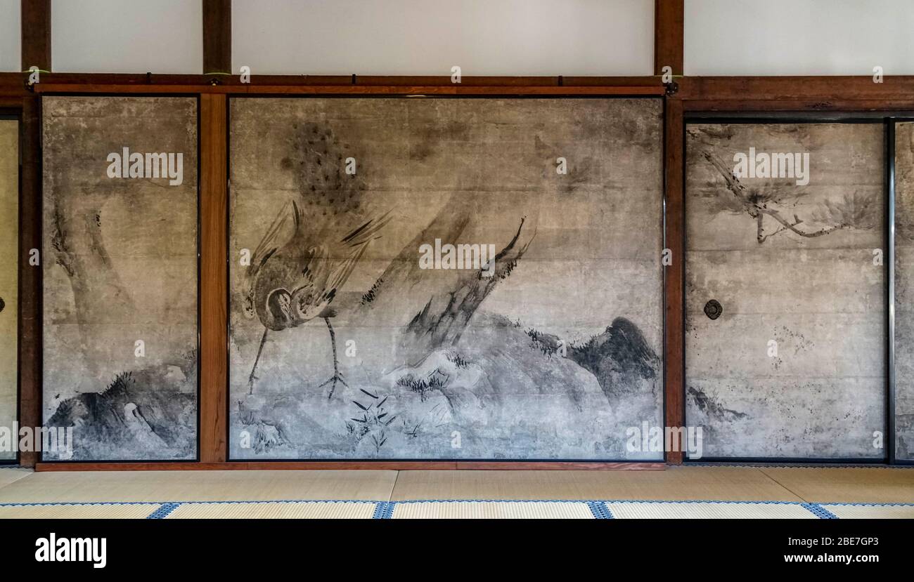 Ink painting on a fusuma, by Kaiho Yusho, Kennin-ji Temple, Higashiyama ...