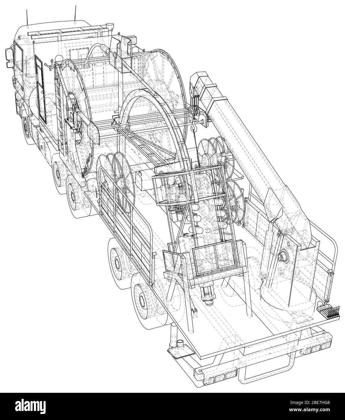 Coiled tubing machine technical wire-frame. EPS10 format. Vector ...