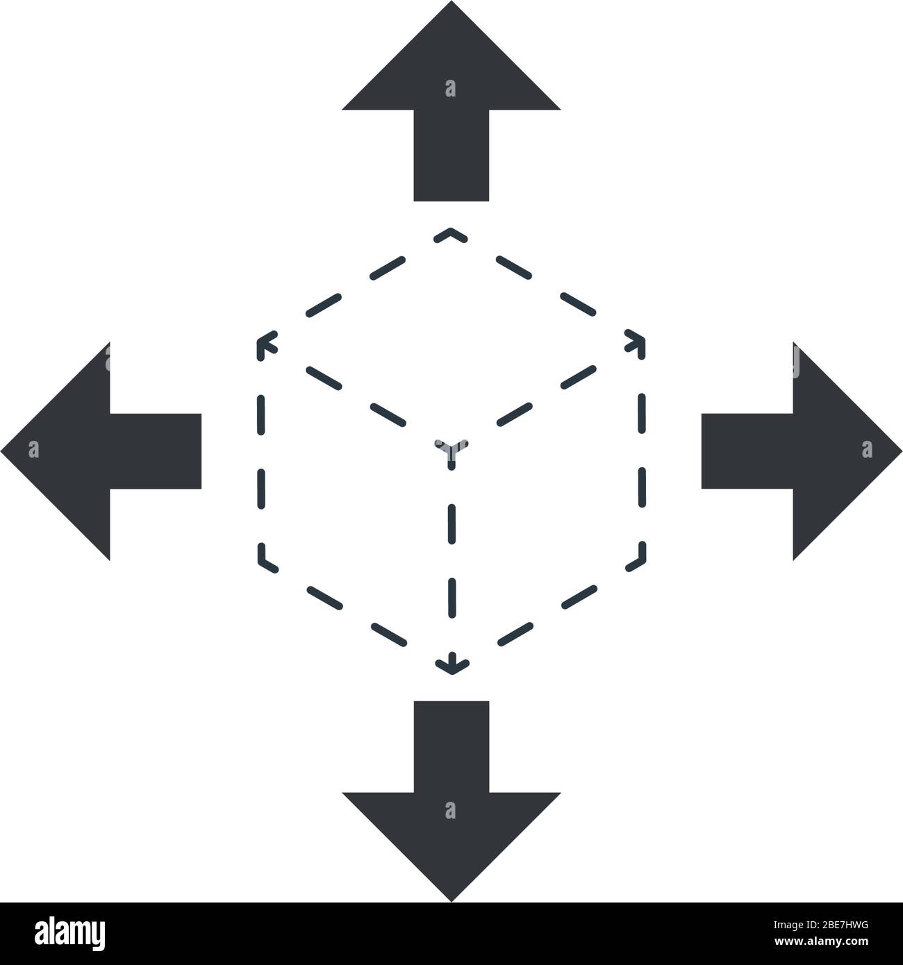 Delivery logistic cube box package with four arrows in different ...