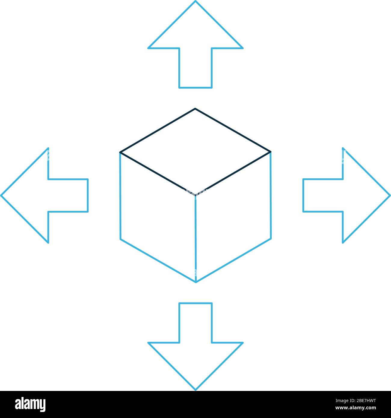 Delivery logistic cube box package with four arrows in different ...