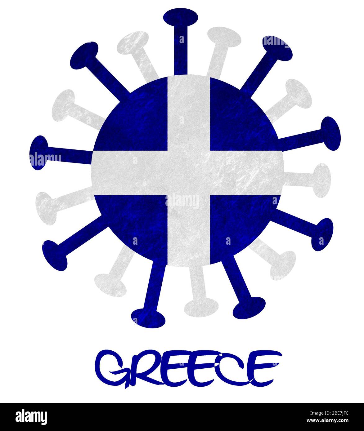 The Greek national flag with corona virus or bacteria - Isolated on ...