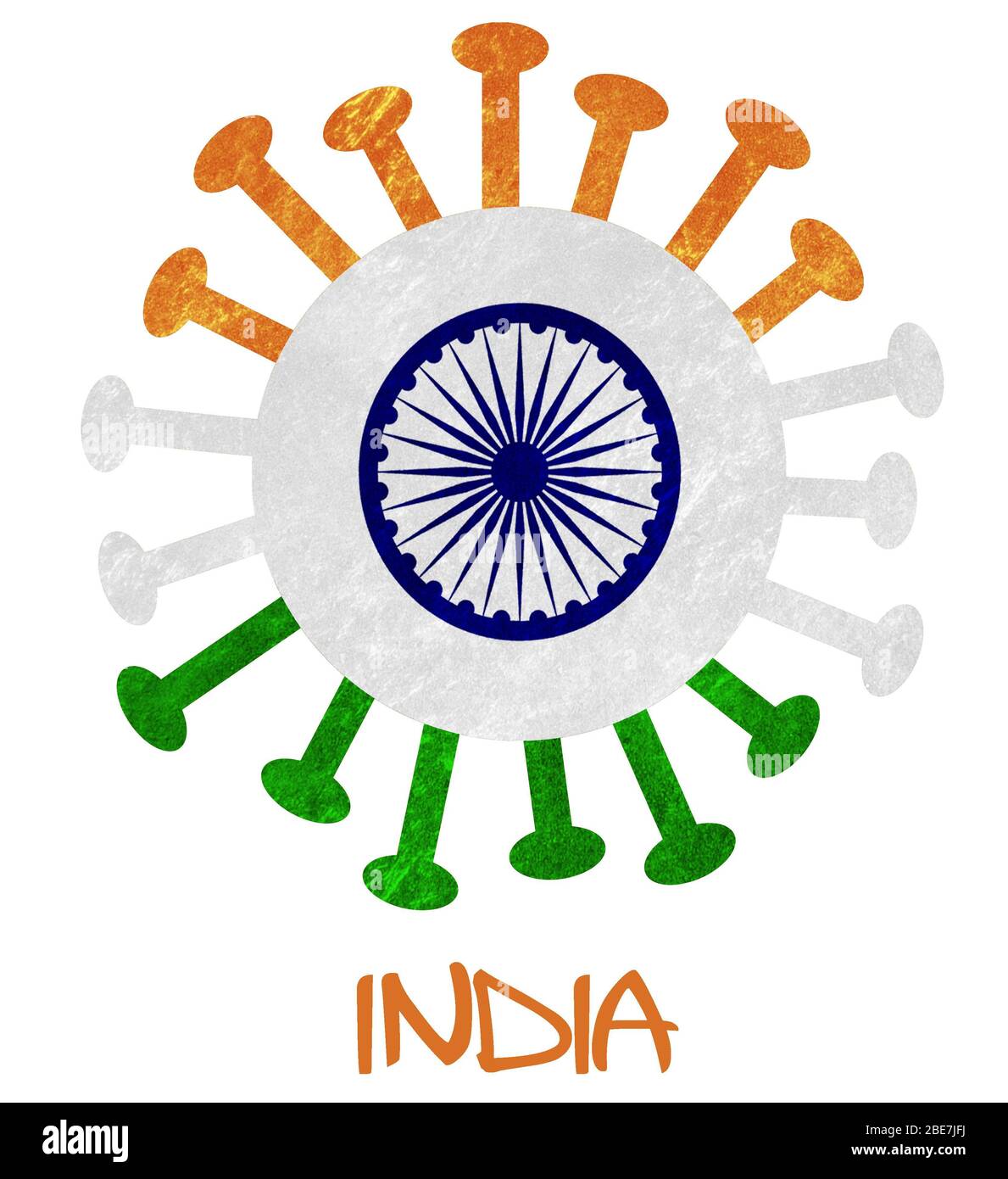 The Indian national flag with corona virus or bacteria - Isolated on ...