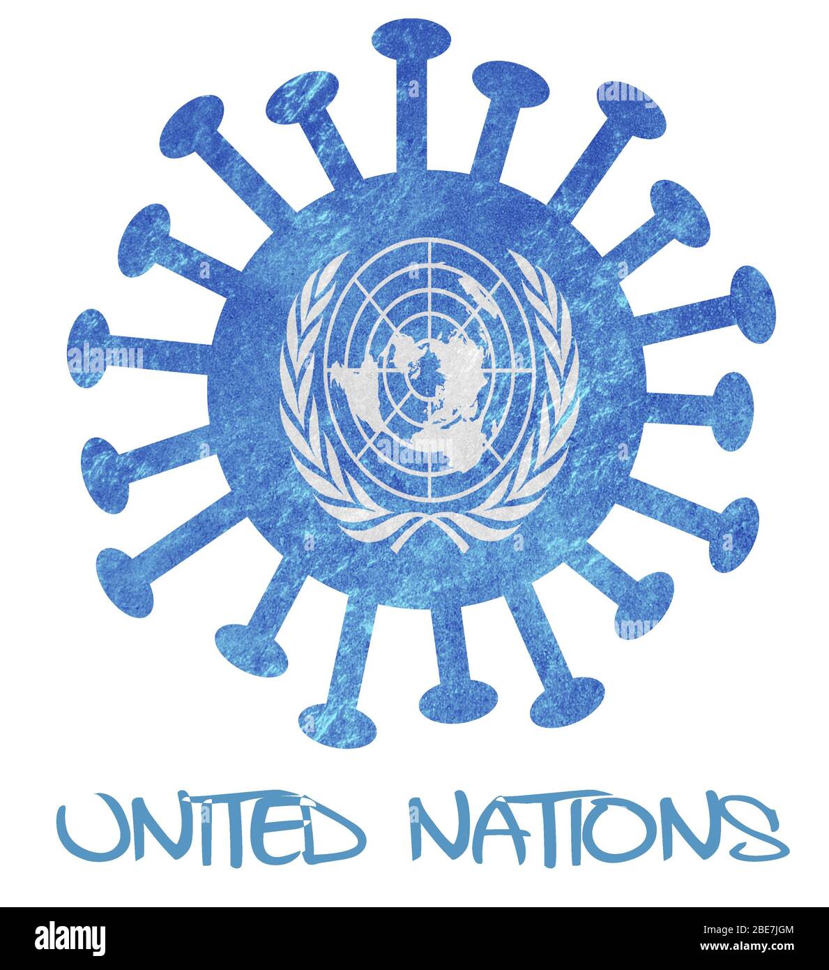 The flag of the United Nations with corona virus or bacteria - Isolated ...