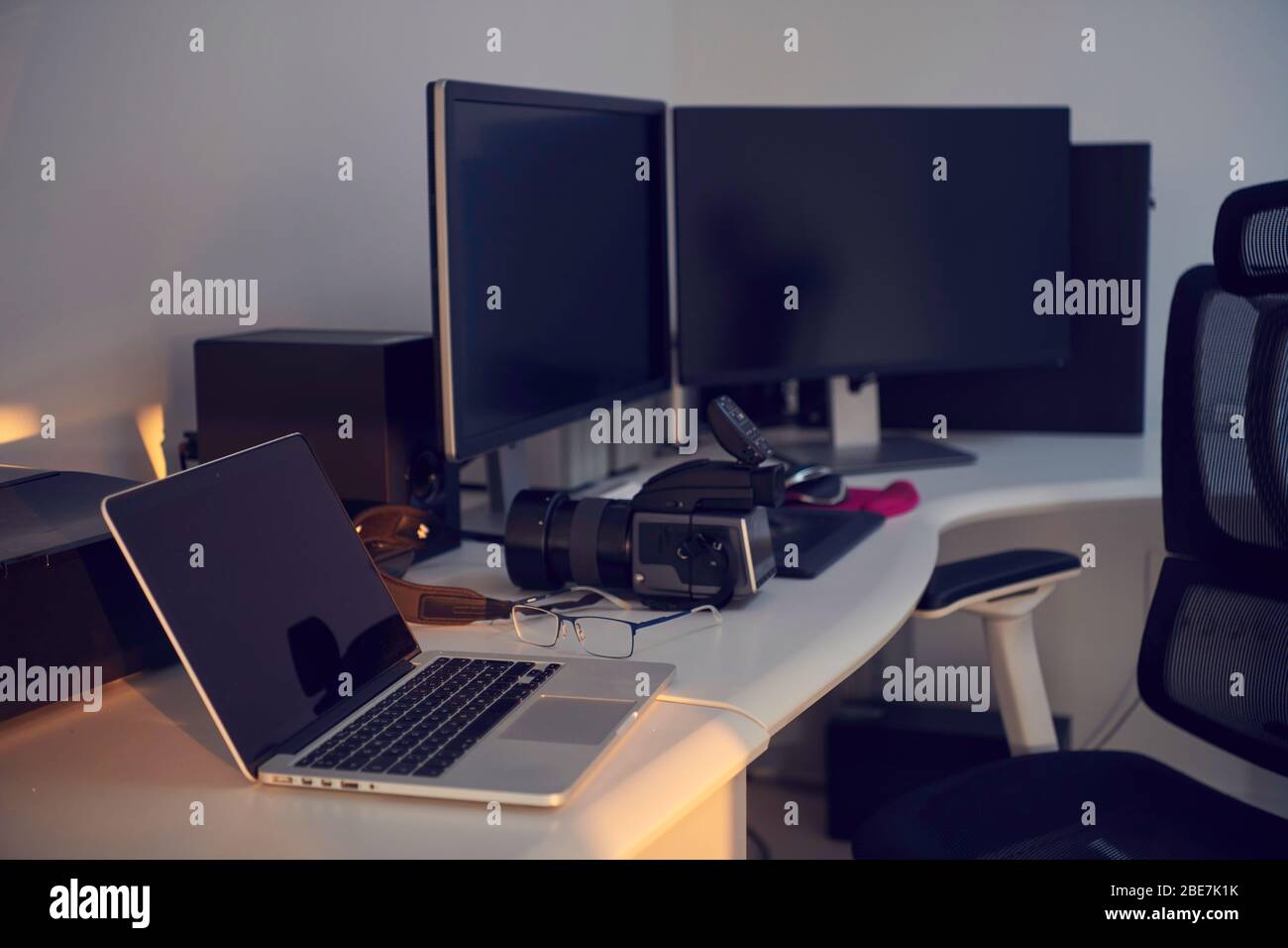 home office photographer workplace with workstation computer and dual ...