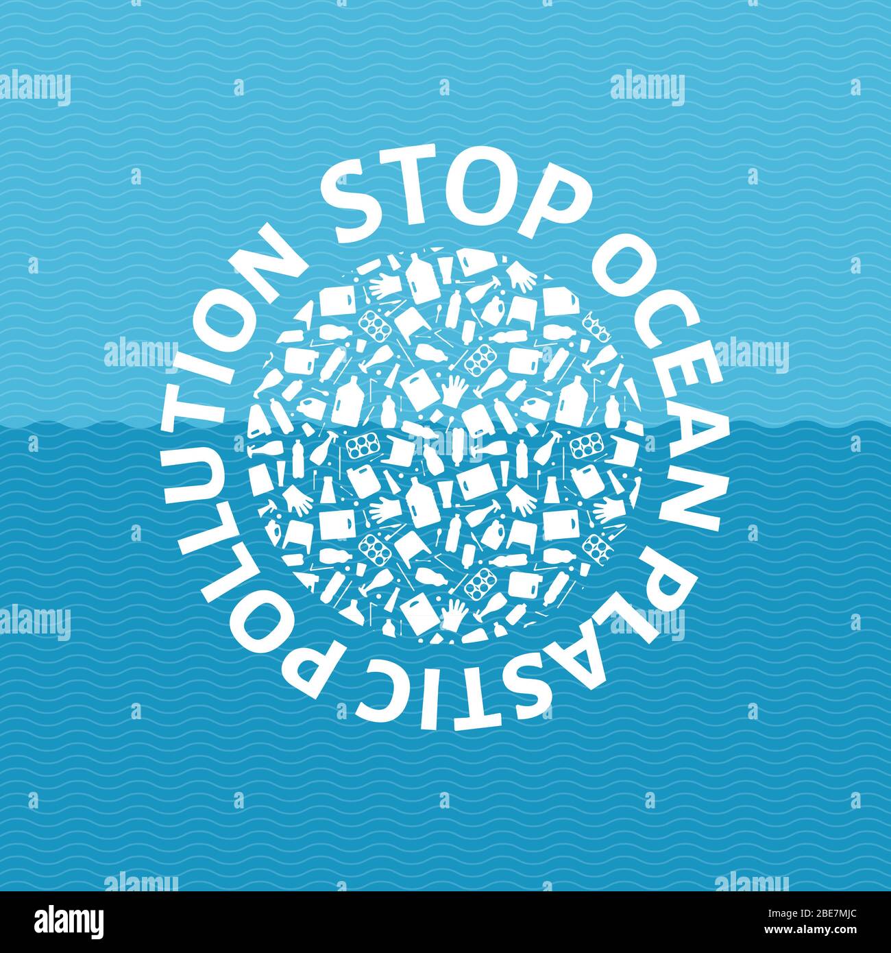 Stop Ocean Plastic Pollution Concept Illustration Circle Globe Filled