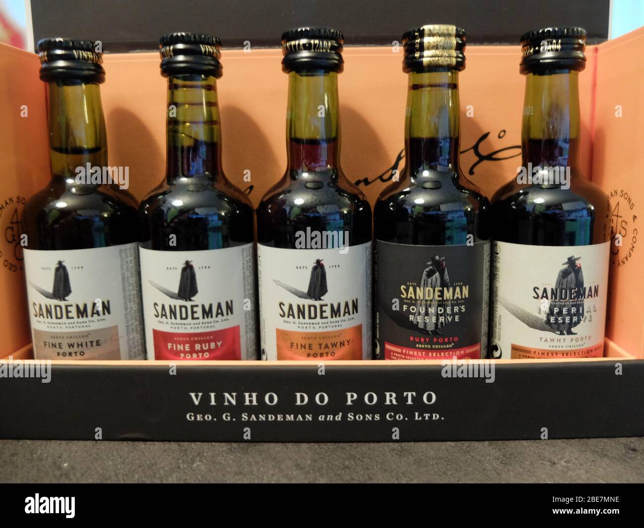 Box with miniatures of Porto Sandeman Stock Photo - Alamy