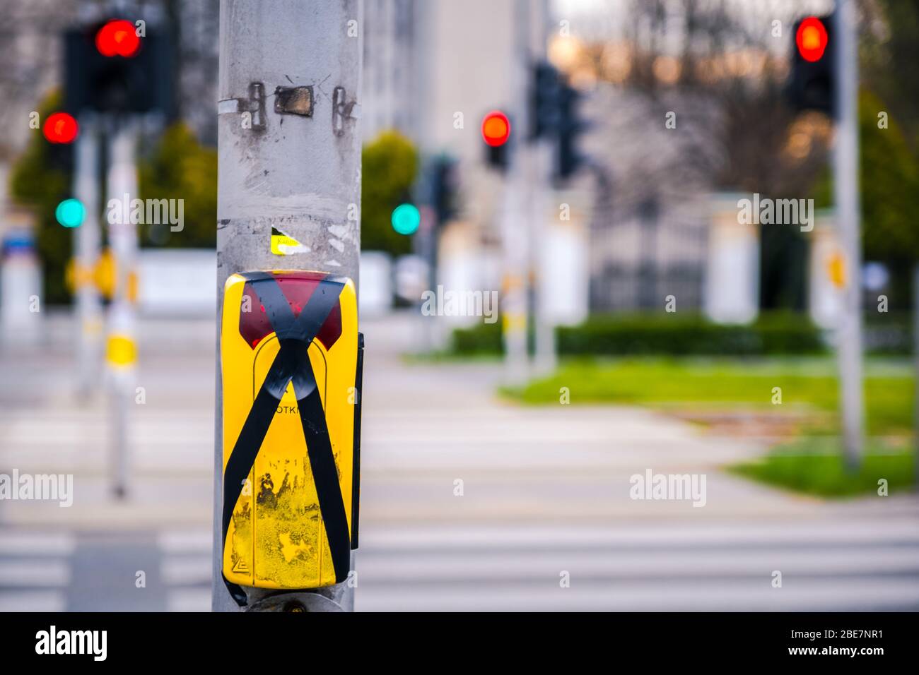 Warsaw, Poland. 13th Apr, 2020. Traffic lights buttons are no longer in ...