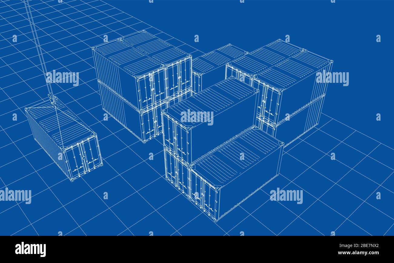 Cargo containers. Wire-frame style Stock Vector Image & Art - Alamy