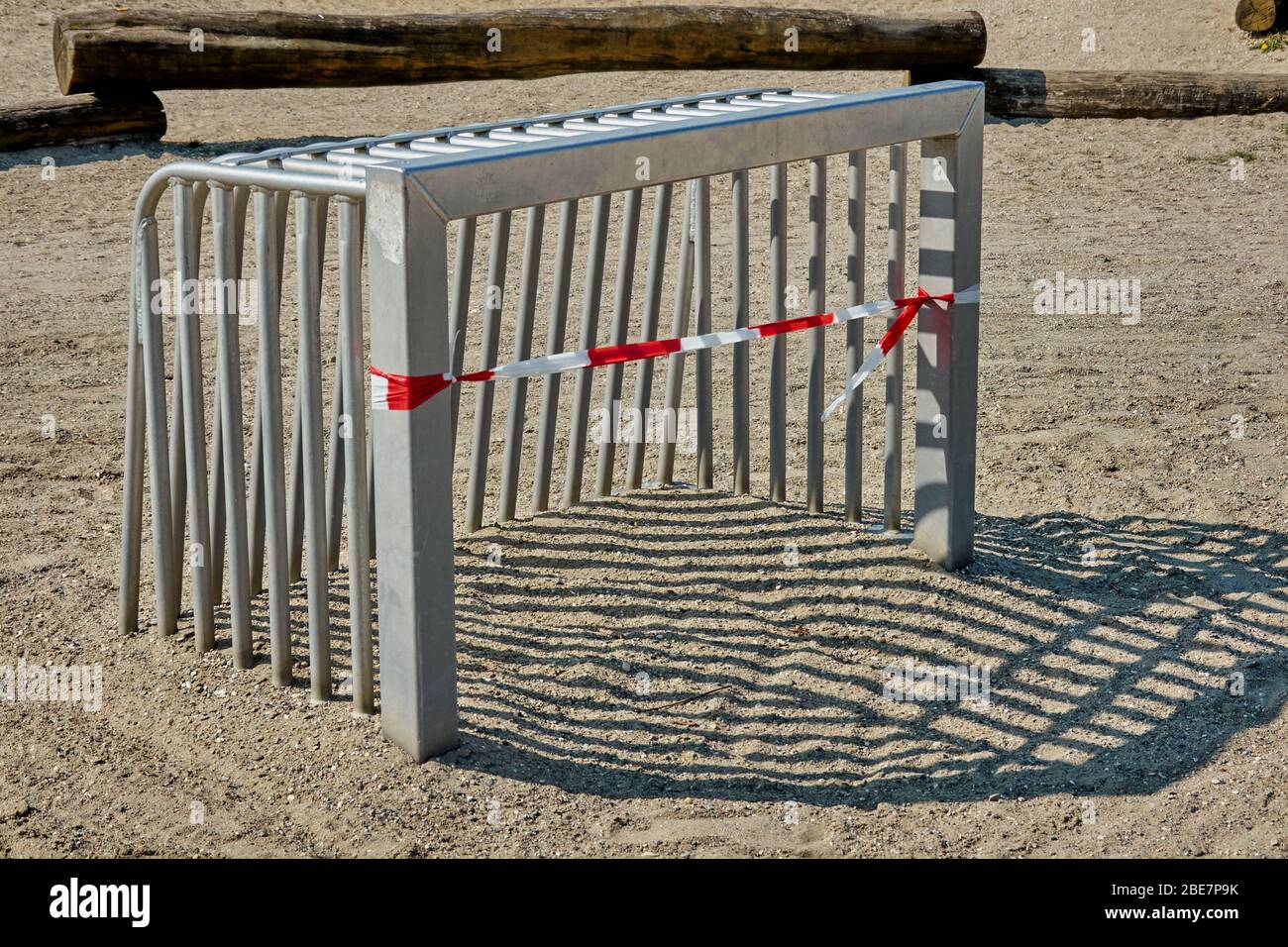 Empty playground because of Corona, with flutterband closed gate for ...