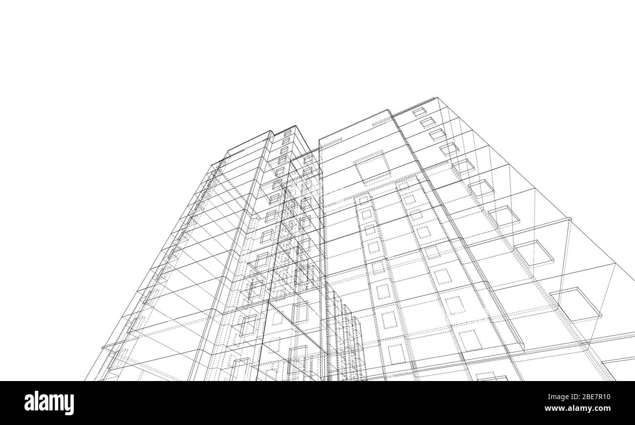 Vector wire-frame model of a multi-storey building Stock Vector Image ...
