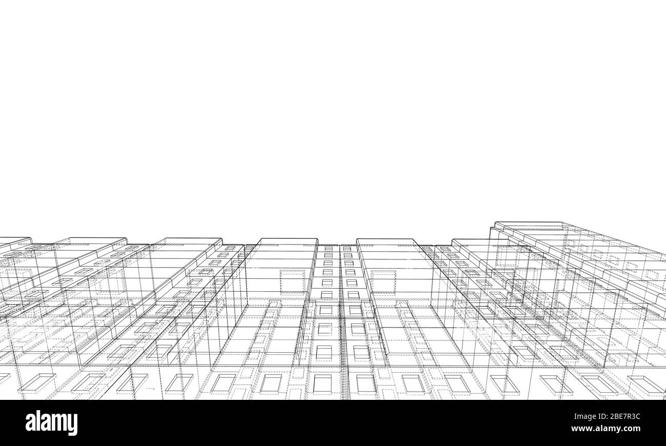 Vector wire-frame model of a multi-storey building Stock Vector Image ...