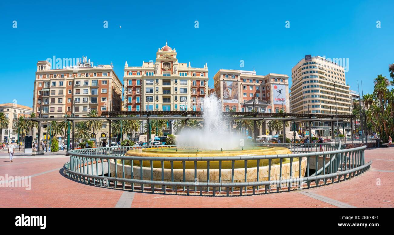 Panoramic view to Plaza De La Marina (Marina Square) with fountain and ...