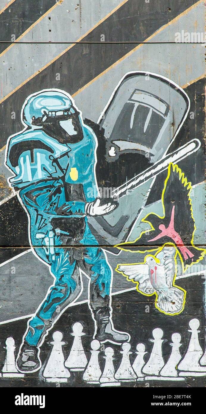 Egypt, Cairo, graffiti of the Egyptian revolution on a street adjacent ...