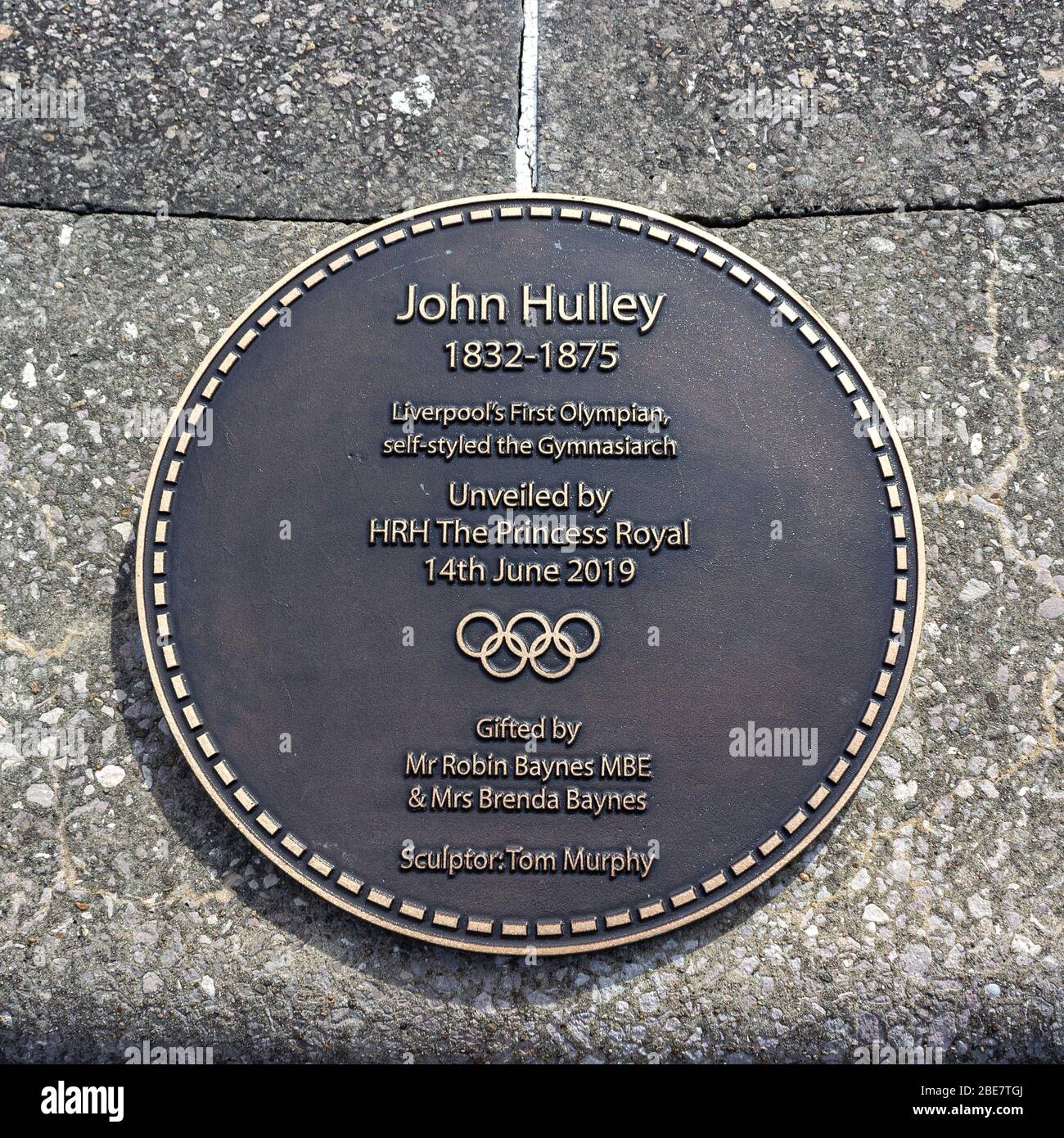 Plaque next to John Hulley sculpture, Liverpool's first Olympian, Kings ...