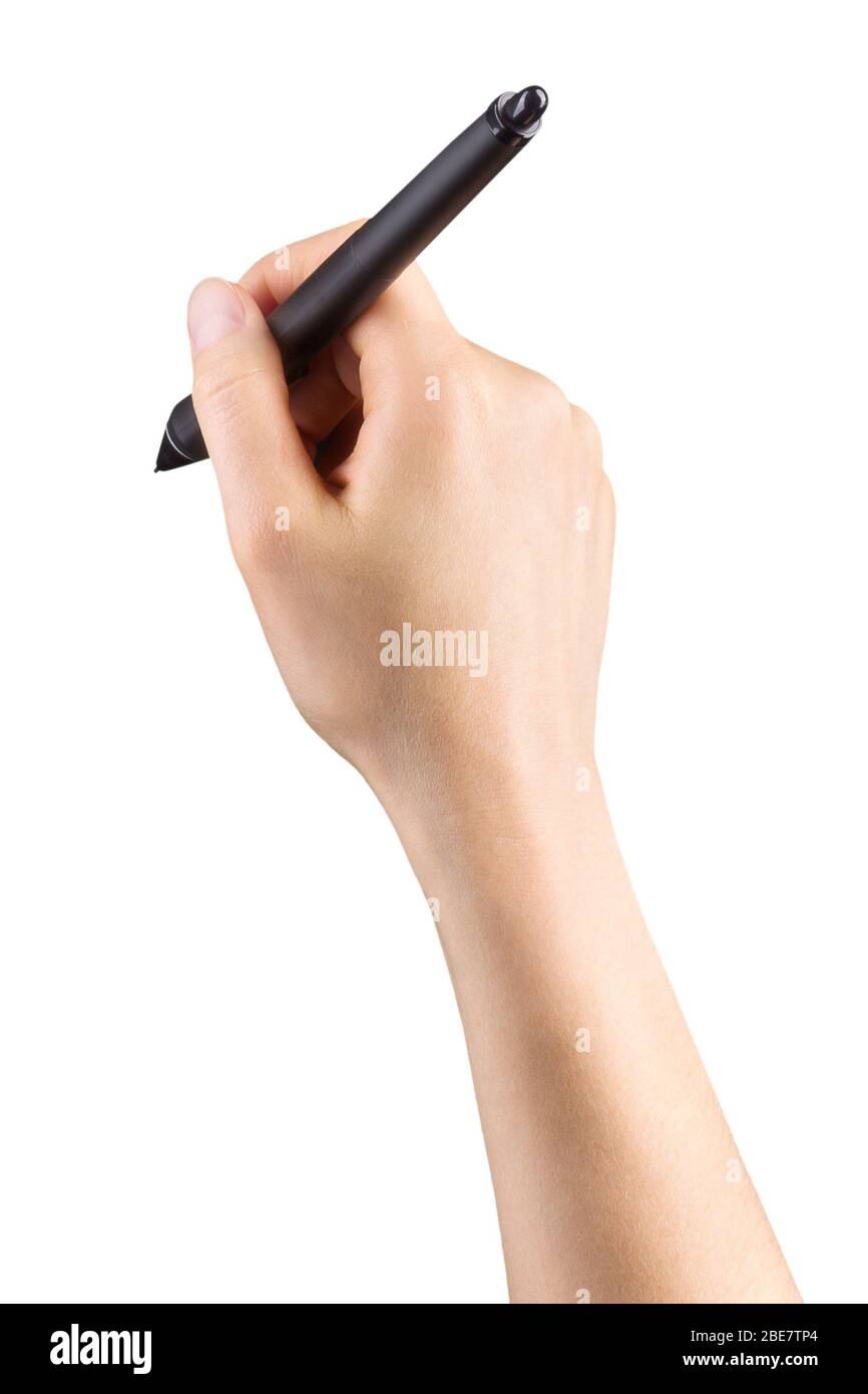 Hand holding digital graphic pen and drawing something isolated on ...