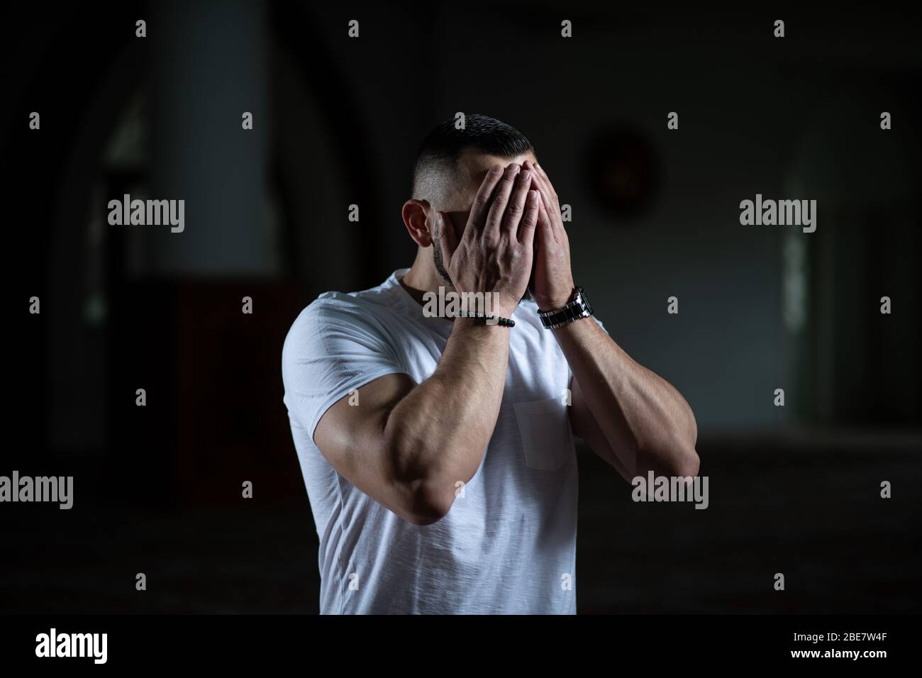 Portrait of a Young Muslim Man Making Traditional Prayer to God Allah ...