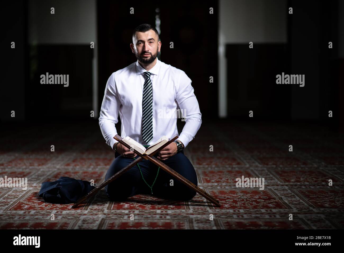 Attractive Man Making Traditional Prayer to God Allah in the Mosque ...
