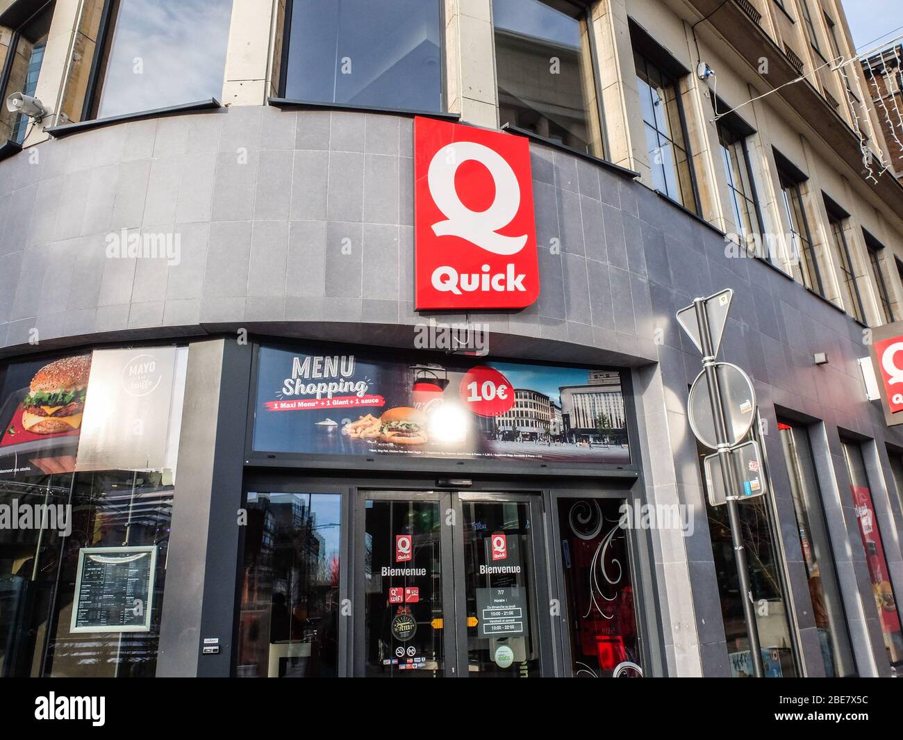 Quick sign and entrance. Quick is a fast food that serves burgers ...
